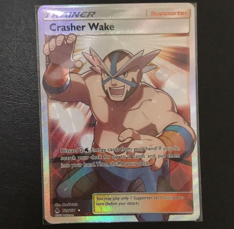 Crasher Wake 129/131 Full Art Supporter Trainer Ultra Rare Sun Moon ...