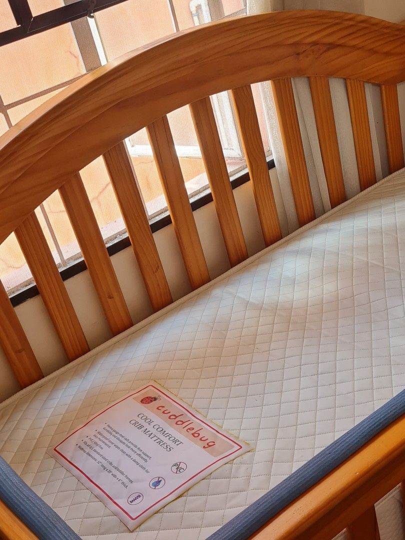 Cuddlebug Wooden Baby Crib and Mattress on Carousell