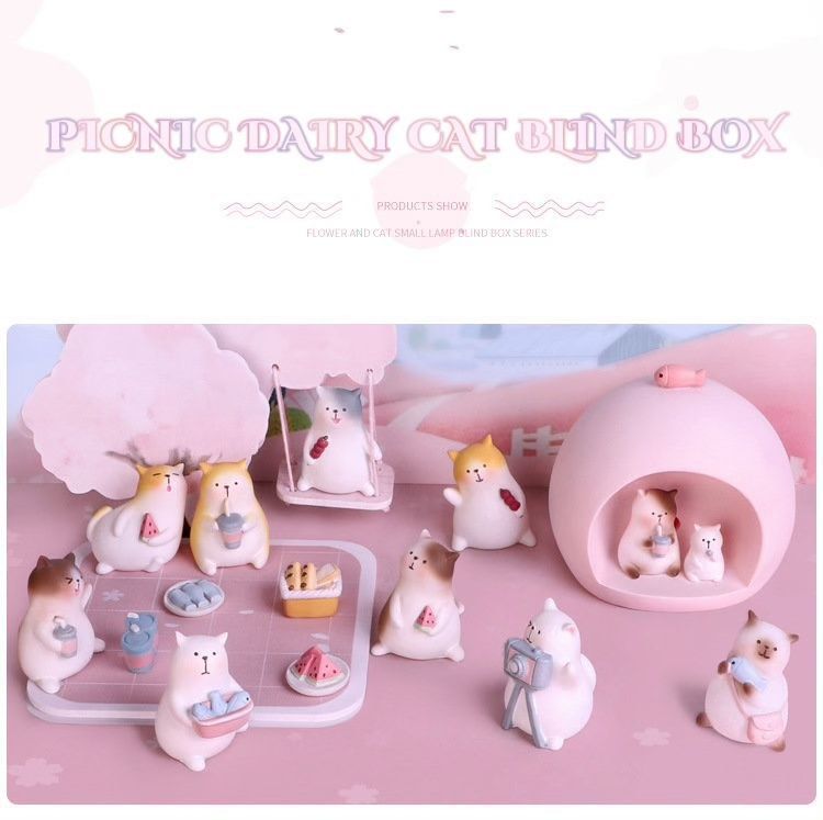 Cute Blind box set 10 Cat kitten mini figurine Picnic dairy set gifts ...