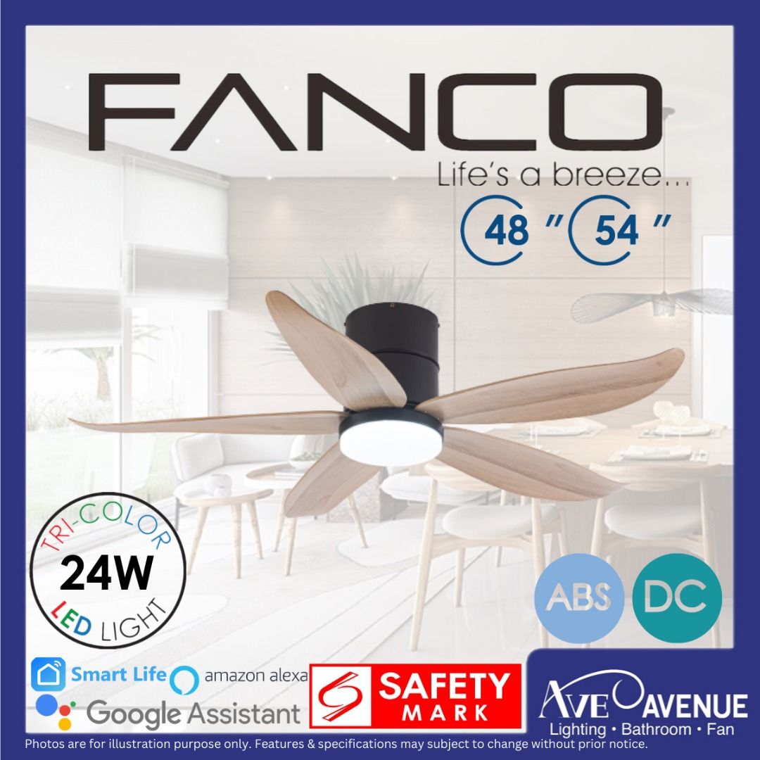 FANCO CO-FAN Rito-5 SMART DC Motor 5 Blade Ceiling Fan with 3 Tone LED ...