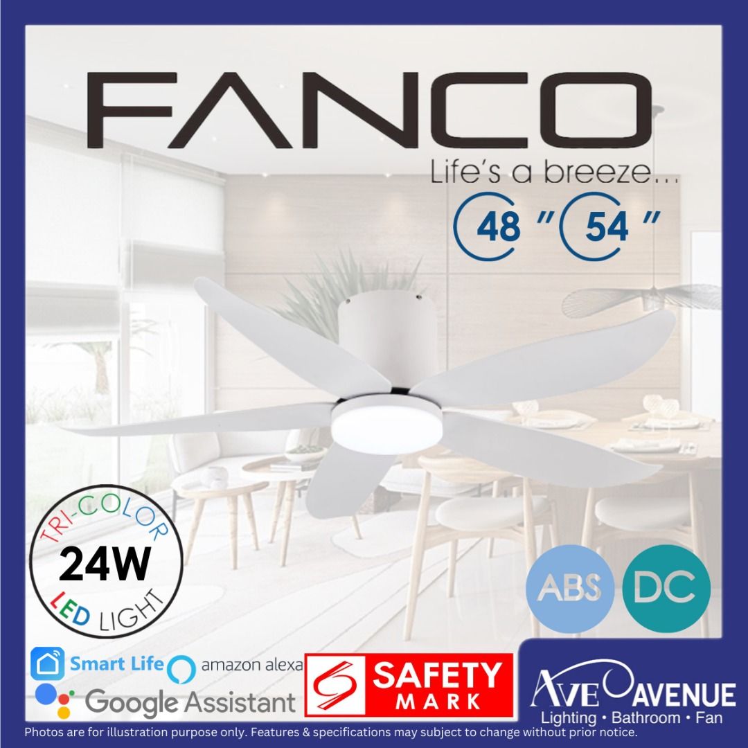 FANCO CO-FAN Rito-5 SMART DC Motor 5 Blade Ceiling Fan with 3 Tone LED ...