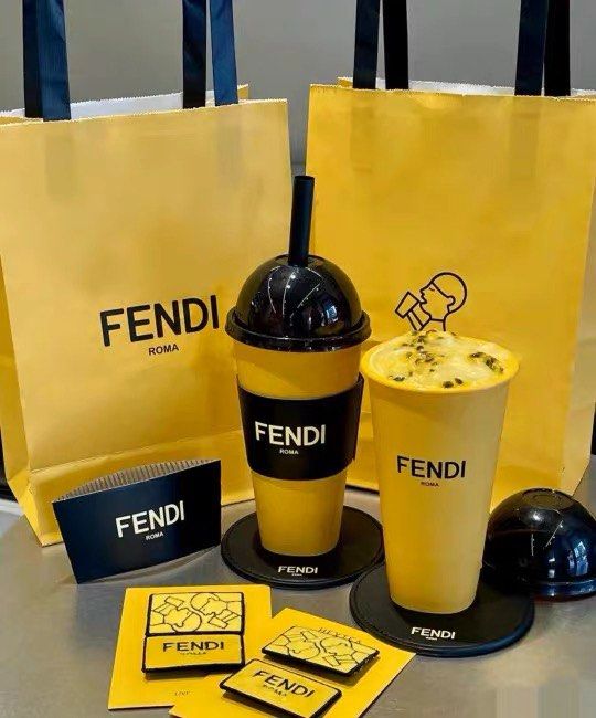 FENDI X HEY TEA COLLECTION SET ( CUP / BADGE / COASTER / CUP SLEEVE ...