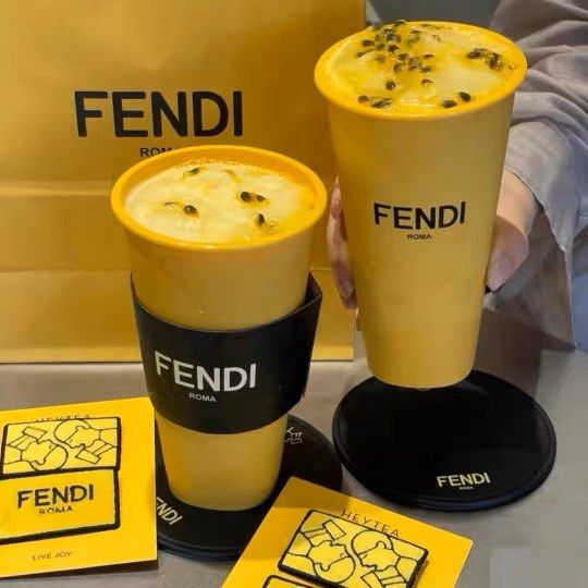 FENDI X HEY TEA COLLECTION SET ( CUP / BADGE / COASTER / CUP SLEEVE ...