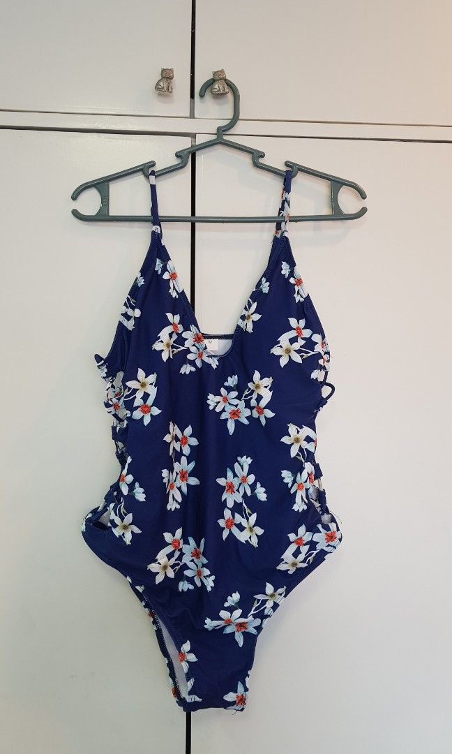 Floral blue bikini one piece suit monokini on Carousell
