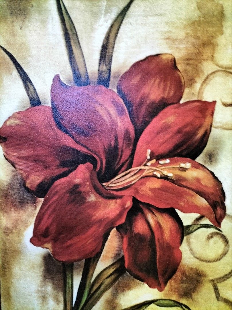 Hand Painted Red Lily Painting-Fvun1000d523, Hobbies & Toys ...