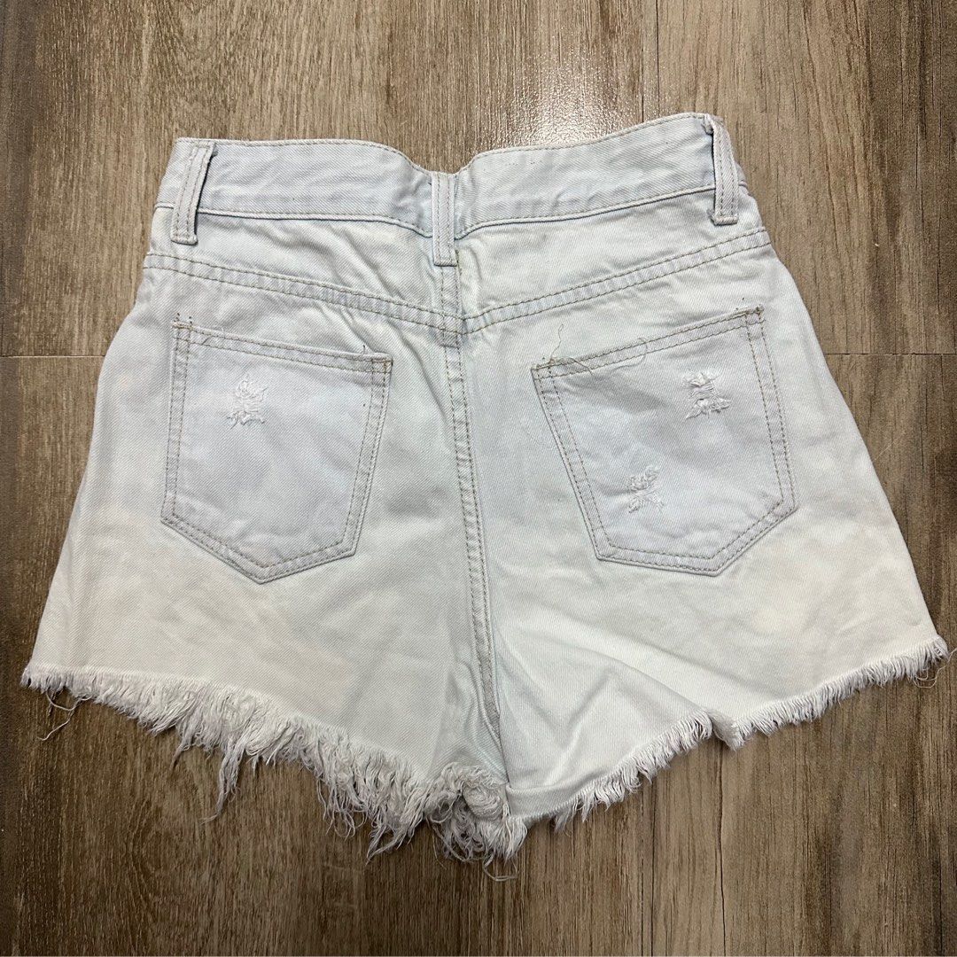 Light acid washed distressed tattered highwaist denim shorts on Carousell