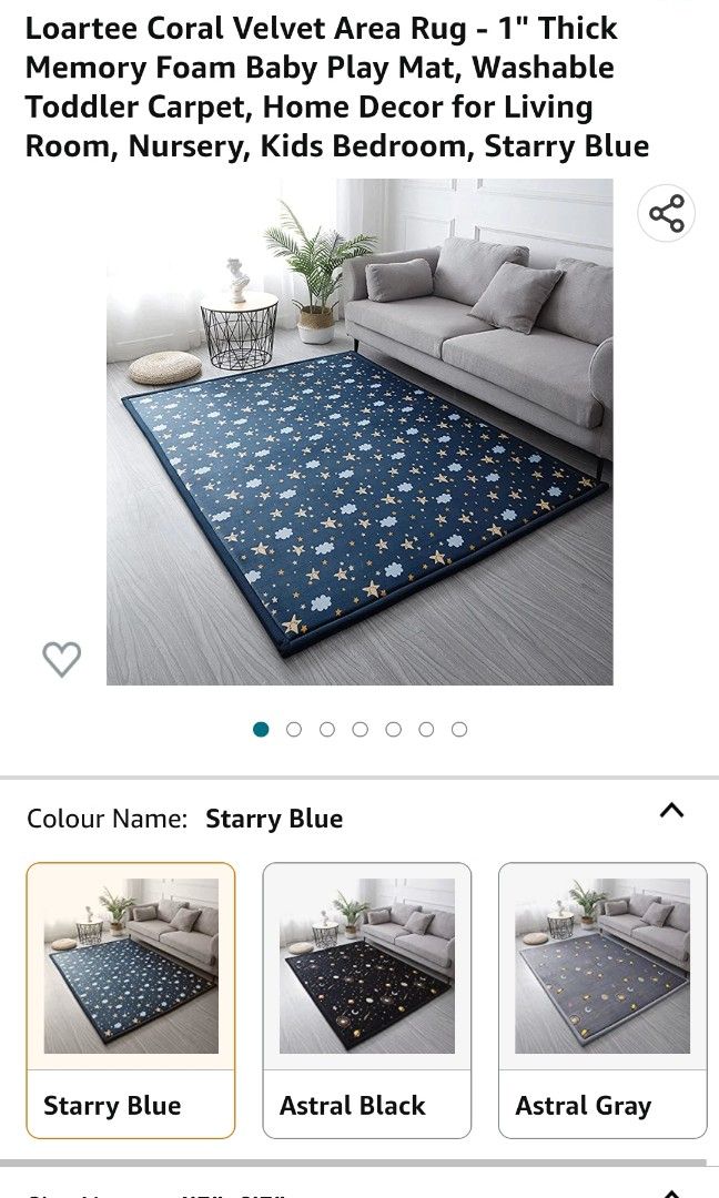 Loartee starry night coral blue velvet rug/ carpet/ playmat, Furniture ...