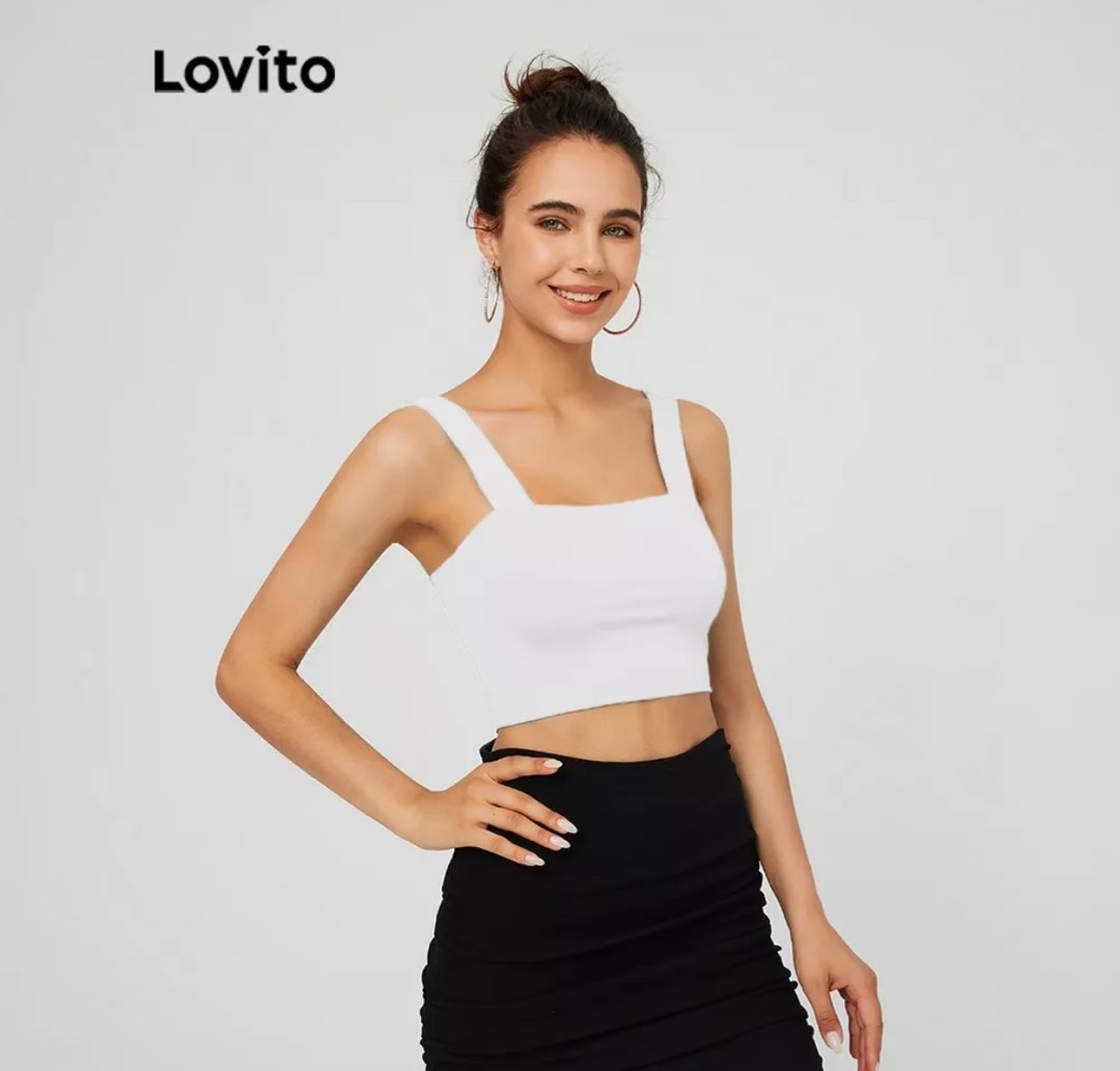 Lovito White Square Neck Top, Women's Fashion, Tops, Sleeveless on ...
