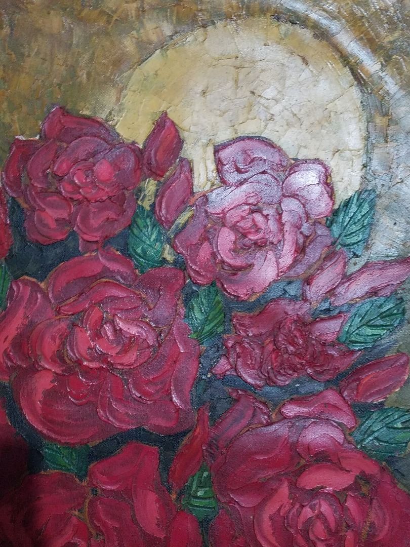 Lukisan Bunga Mawar Merah Karya Maestro Tatang Ganar 1990 Bersertifikat ...