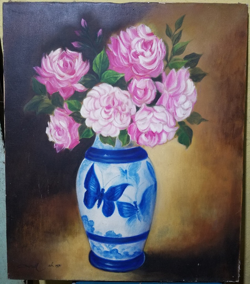 Lukisan Bunga Mawar Pink Karya Dullah 1971, Perabotan Rumah di Carousell