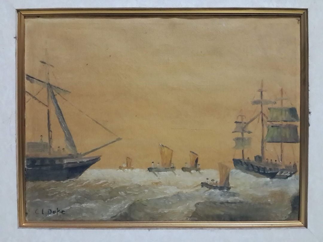 Lukisan Kuno Perahu Layar Karya cl.dake, Perabotan Rumah di Carousell