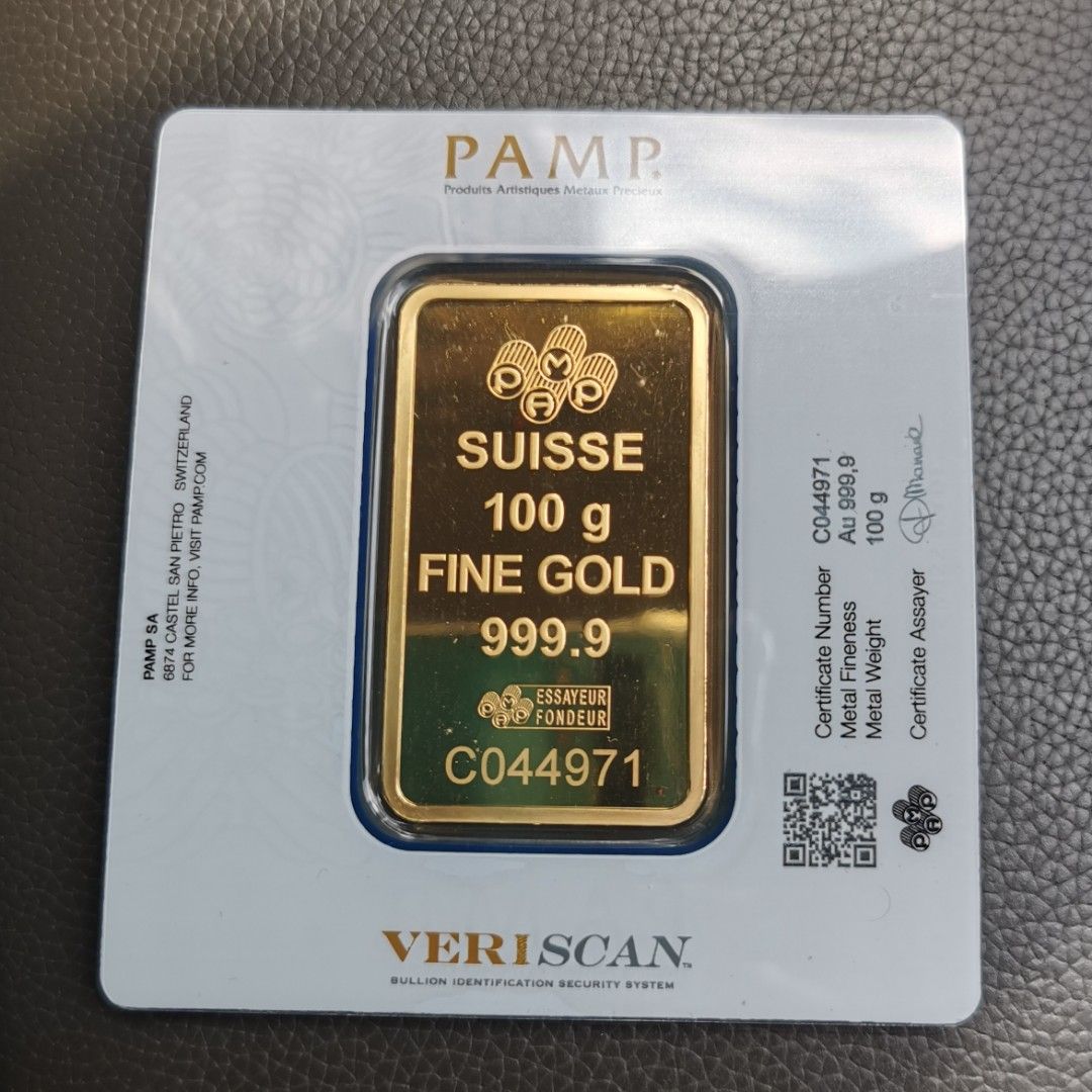 Pamp Suisse 100g 999.9 Gold Bar with Cert (1 pc), Men's Fashion ...