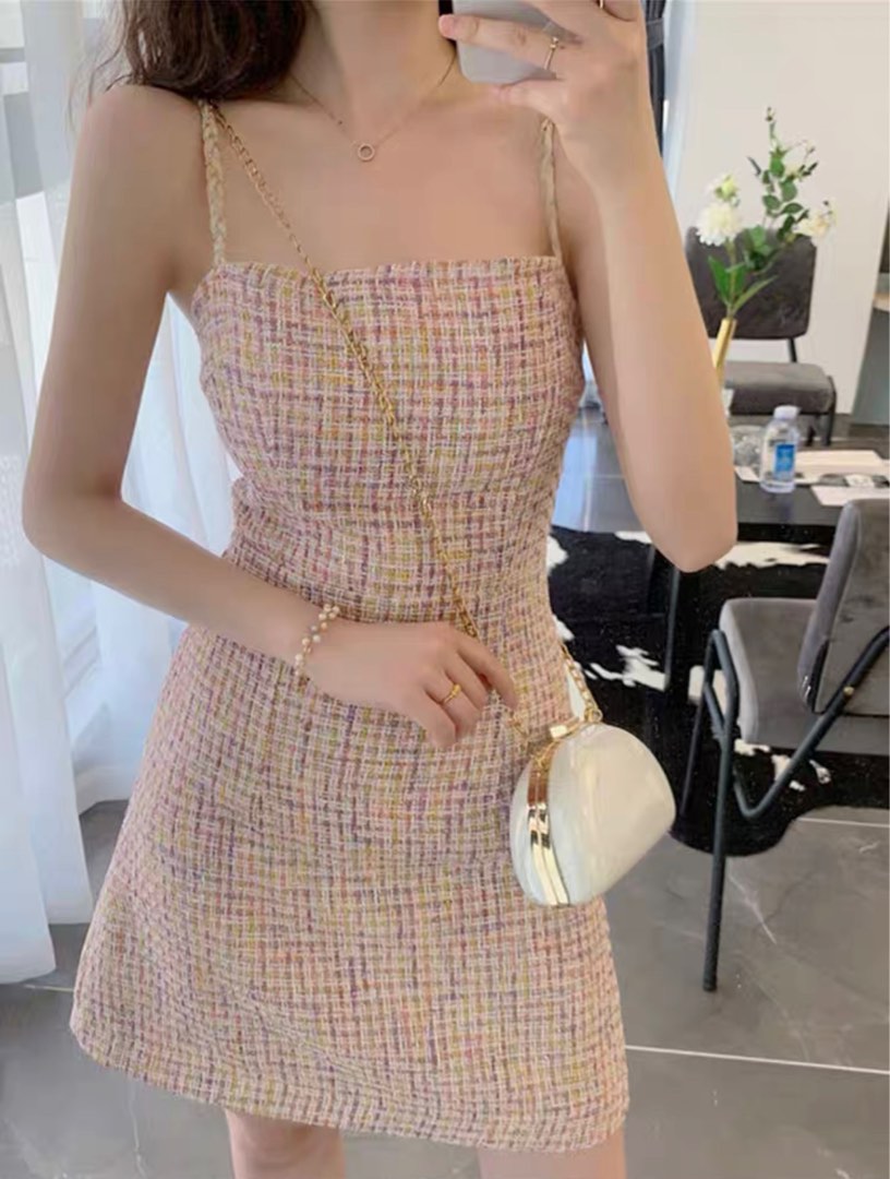 Light Pink tweed dress, Women's Fashion, Dresses & Sets, Dresses on ...
