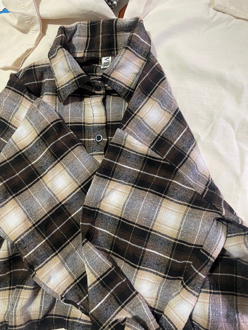 plaid cover up polo, Women's Fashion, Tops, Longsleeves on Carousell