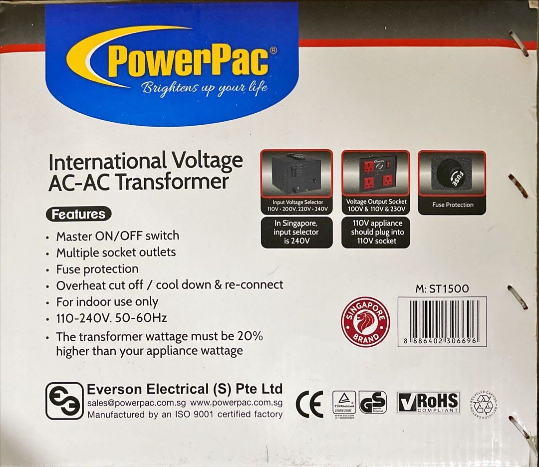 PowerPac 1500W Heavy Duty Step Up & Down Voltage Converter Transformer 110V / 220V Voltage ...