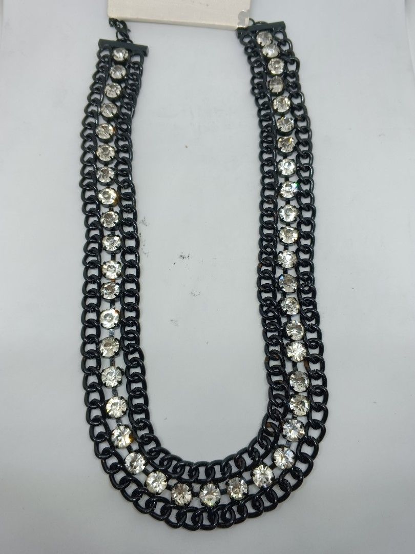 Punk Rock Luxe Black Chain Link Silver Studded Long Drop Necklace on ...