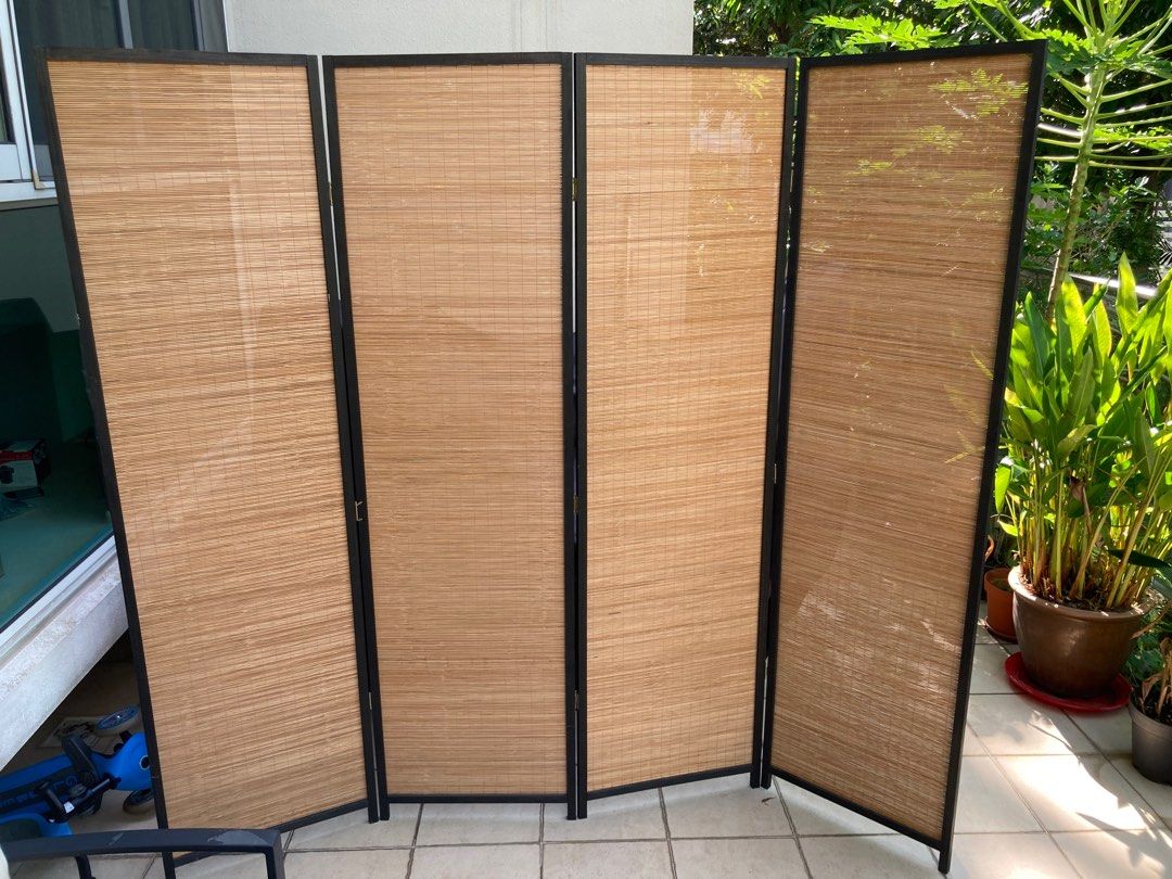 Rattan & wood Room Divider - 2m w x 1.67m H, Furniture & Home Living ...