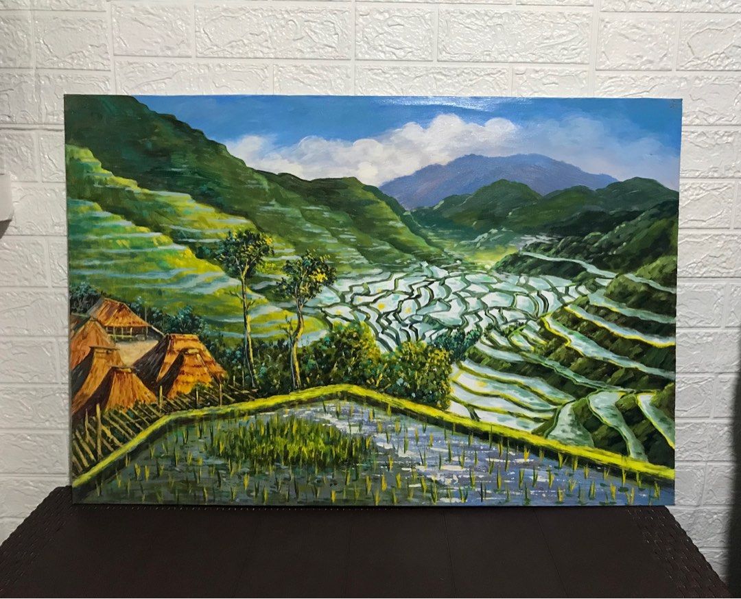 Rice Terraces Oil Painting On Canvas ( 24x38 ), Hobbies & Toys ...