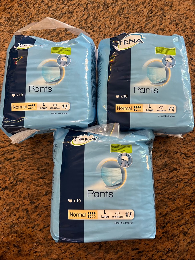 3 packets of TENA Adult Diaper Pants L size, Health & Nutrition ...