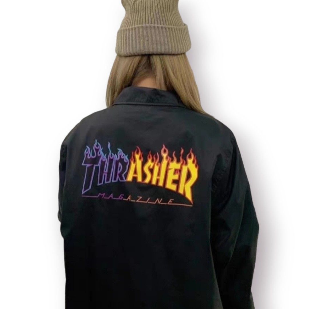 Thrasher Flames Spell Out Coach Jacket, Men's Fashion, Coats, Jackets ...