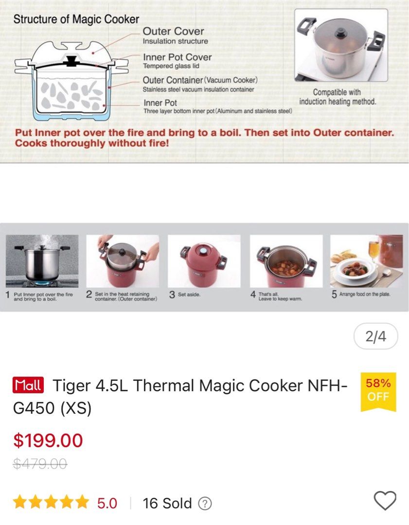 TIGER 4.5L Thermal Magic Cooker, Furniture & Home Living, Kitchenware ...