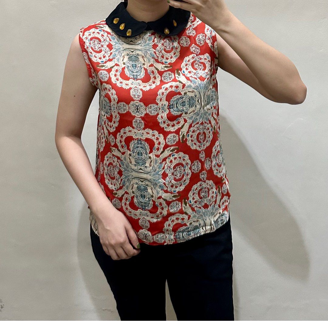 TOP ATASAN SATIN BATIK MERAH BAJU WANITA DRESS CELANA HEBETHELABEL BATEEQ DANAR HADI KERIS SEMAR ...