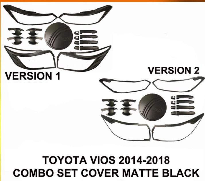 Toyota Vios 2014 to 2018 Garnish Combo set cover Matte Black 2015 2016 ...