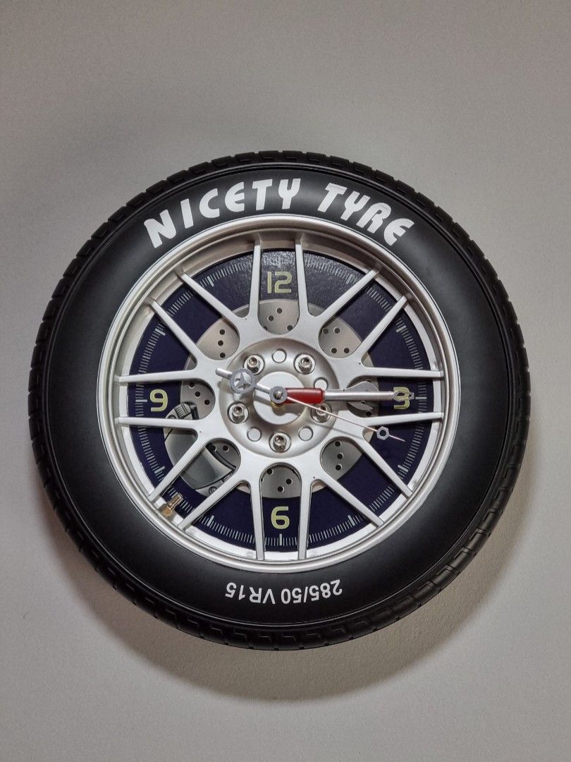 Tyre wheel Wall Clock black and blue, Furniture & Home Living, Home ...