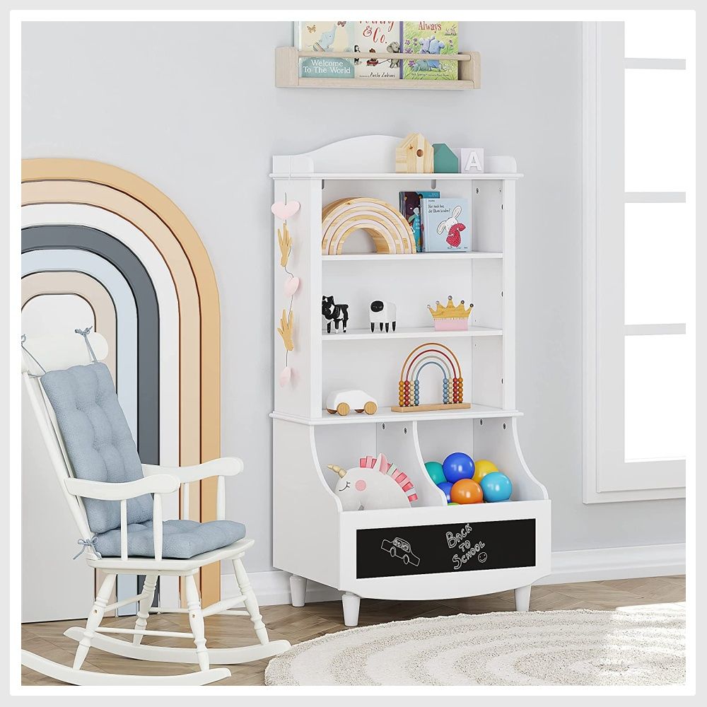 UTEX Kids Bookshelf and Toy Storage, Kids Wood Bookcase with Blackboard ...
