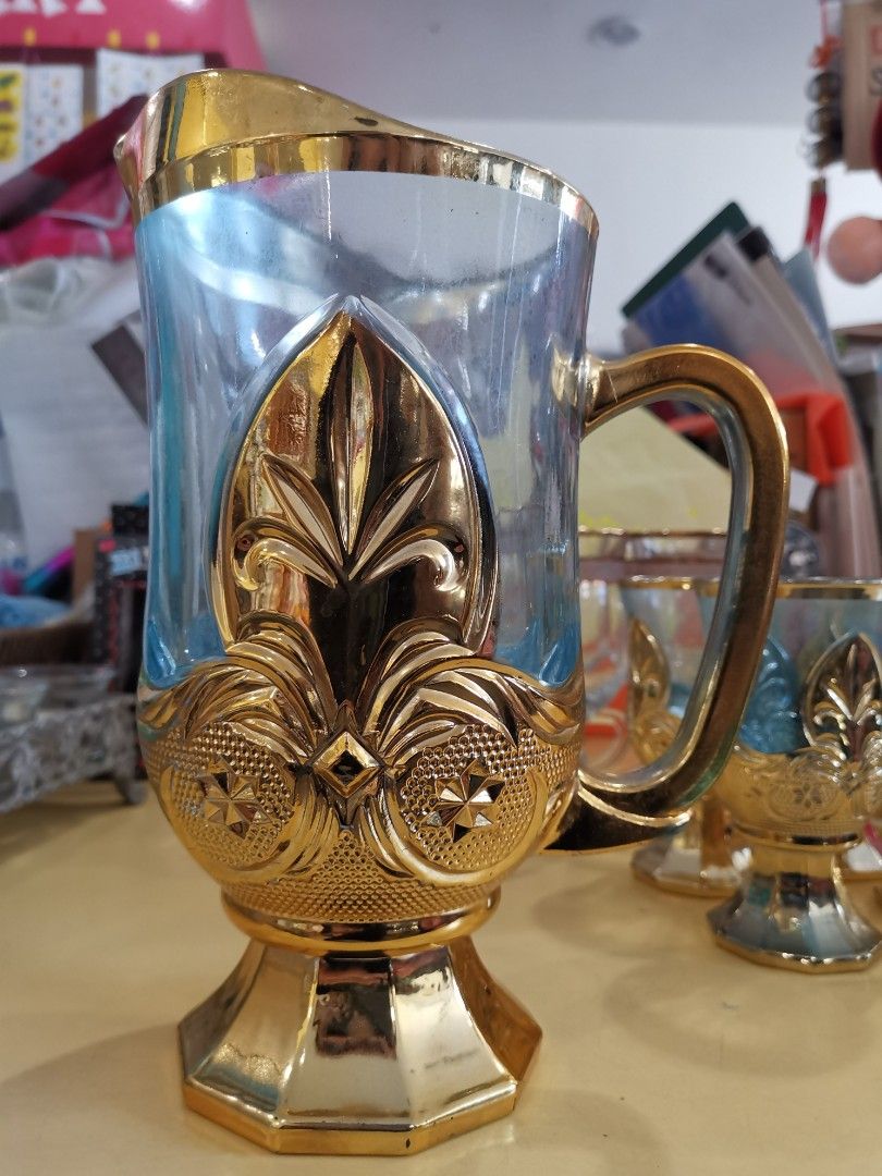 Vintage Glassware Golden Jug And Glass Set, Hobbies & Toys ...