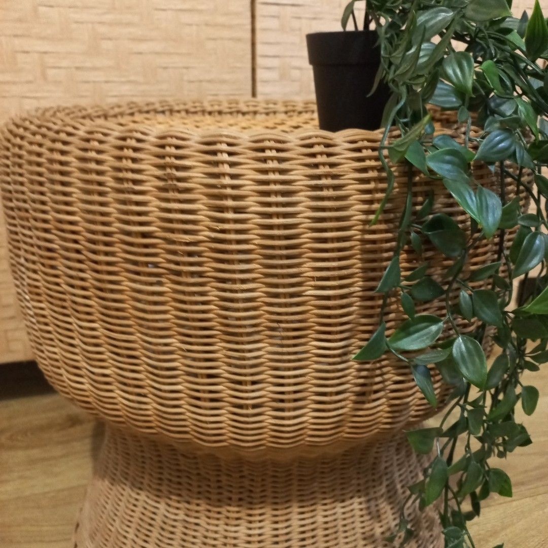 Vintage solihiya rattan wicker stool / side table coffee table on Carousell