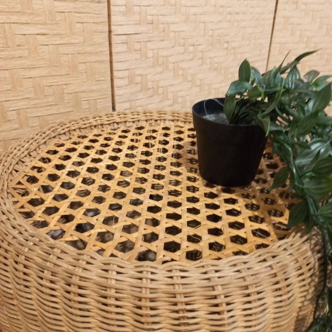 Vintage solihiya rattan wicker round stool on Carousell