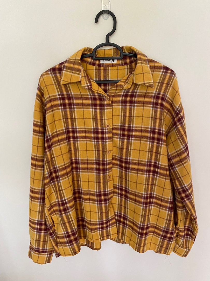 Yellow Flannel Shirt Jacket, Women's Fashion, Coats, Jackets and ...