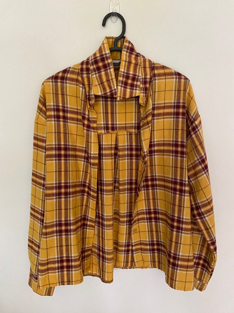 Yellow Flannel Shirt Jacket, Women's Fashion, Coats, Jackets and ...