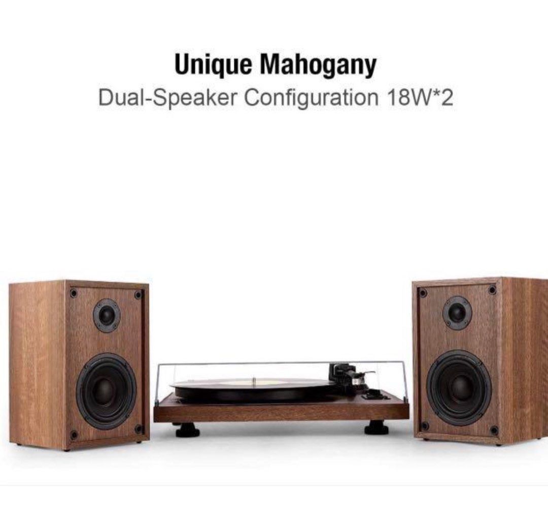 1 BY ONE Bluetooth Turntable HiFi System with 36 Watt Bookshelf ...