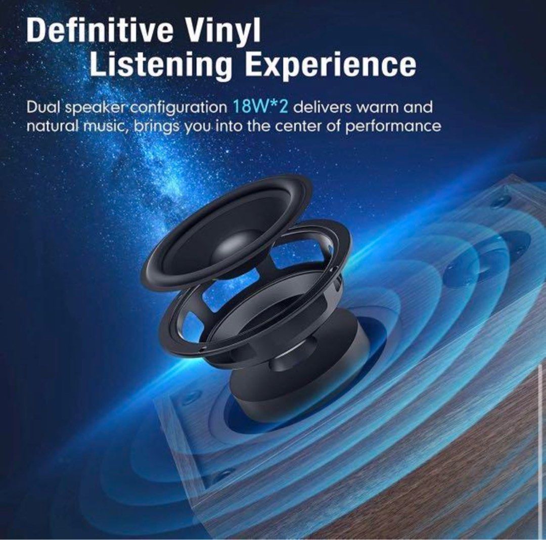 1 BY ONE Bluetooth Turntable HiFi System with 36 Watt Bookshelf ...