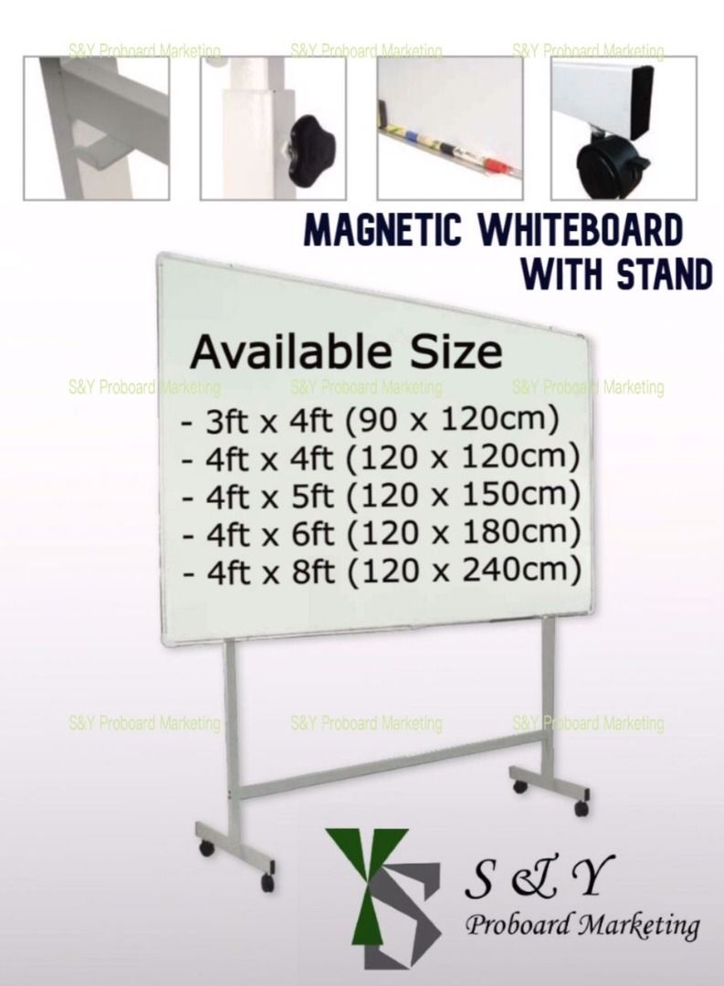 4x8 Magnetic Whiteboard with Stand Size White Board, Hobbies & Toys ...