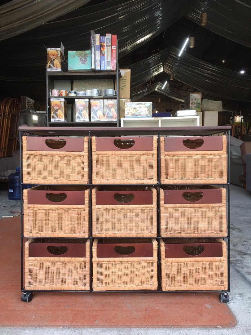 9 wicher basket storage lateral chest drawer on Carousell