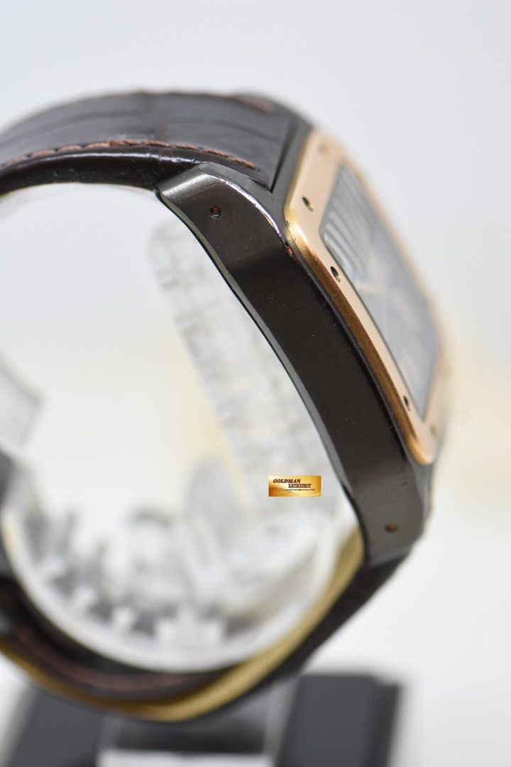 CARTIER SANTOS 100XL LARGE SIZE BLACK DLC / 18K ROSE GOLD IN LEATHER ...