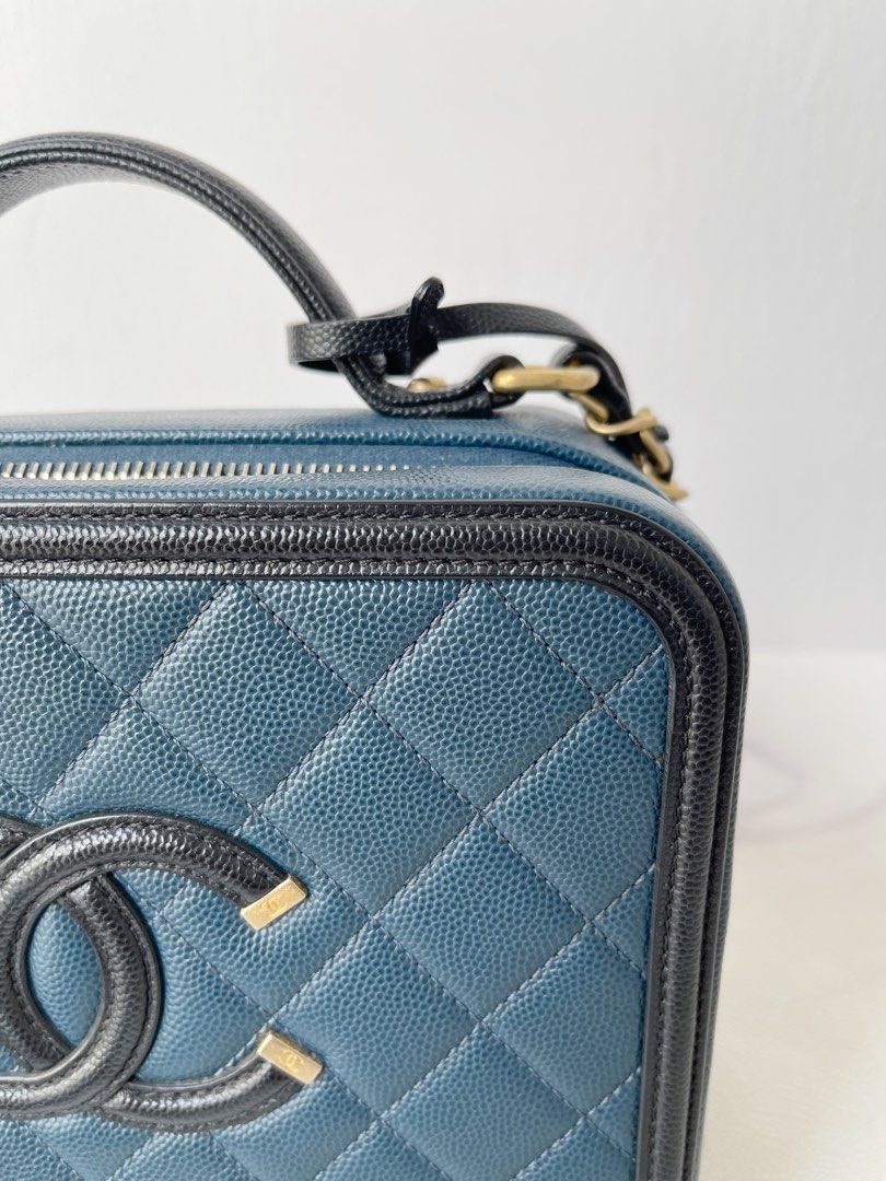 Chanel Vanity Case Blue Black, Luxury, Bags & Wallets on Carousell