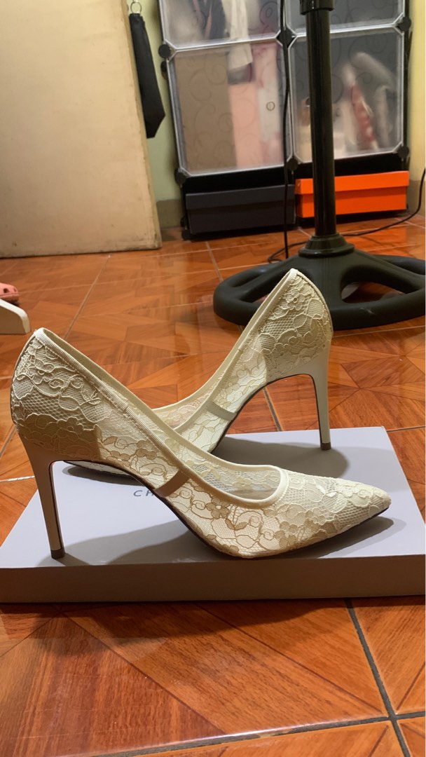 Charles and Keith Lace Cream Pumps on Carousell