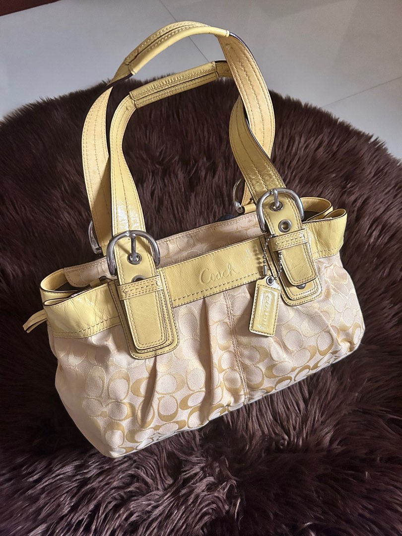 Decluttering Sale Authentic Coach F13742 Yellow Soho Pleated Tote Bag ...