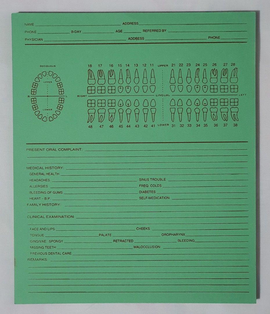 Dental Patient Record Card (GREEN), Health & Nutrition, Medical ...