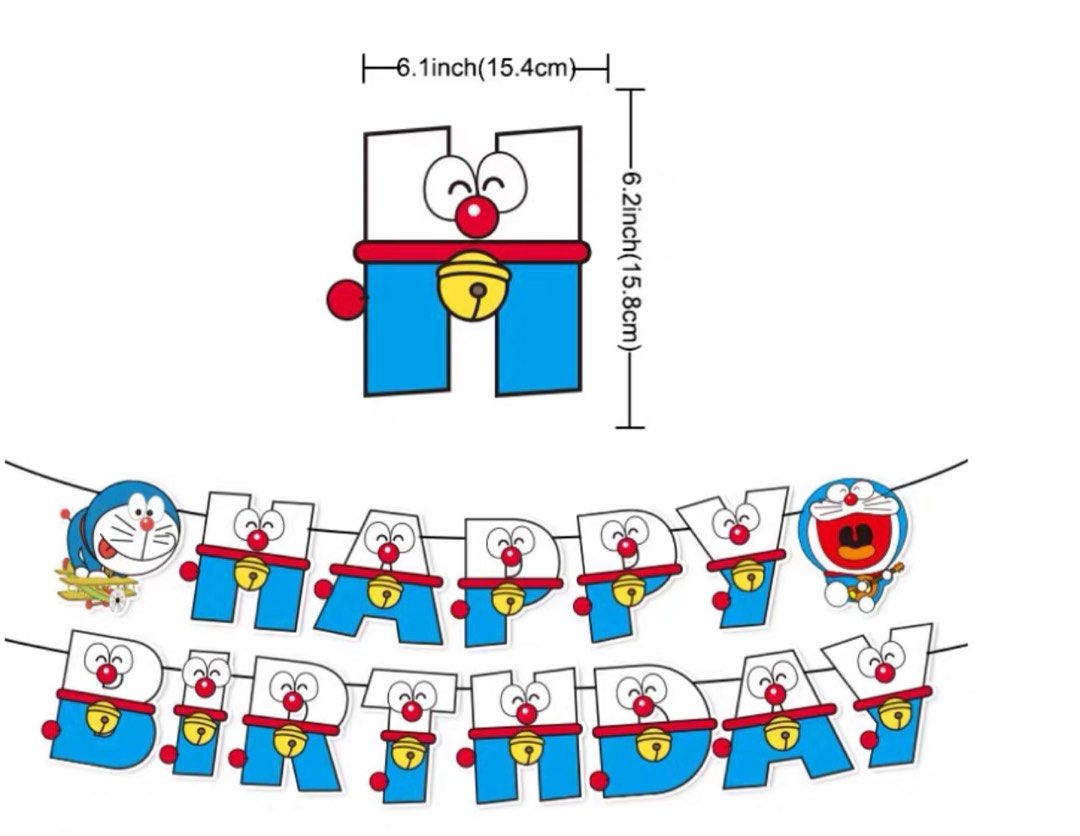 Doraemon Norita Happy Birthday Balloon Set Backdrop Banner, Hobbies ...