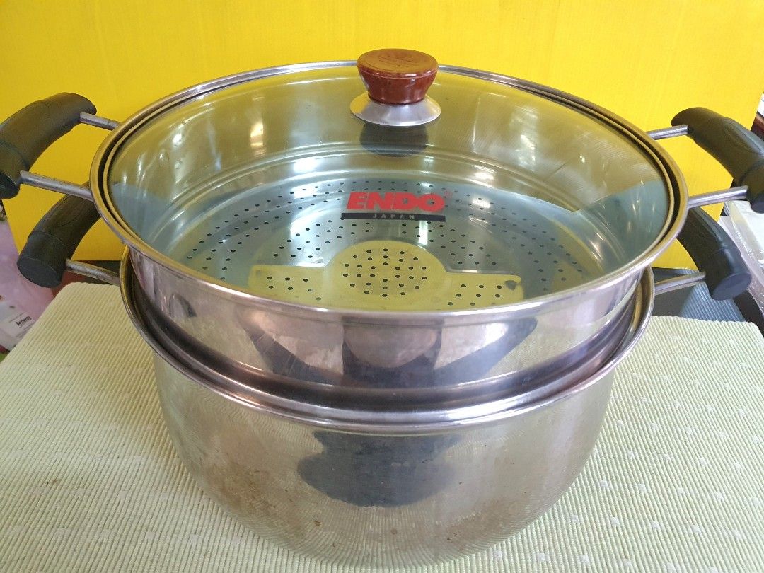 ENDO Japan 28cm 2 Tier S/S Steamer with glass lid, Furniture & Home Living, Kitchenware ...