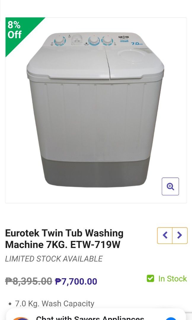 Eurotek Twin Tub Washing Machine 7.0KG, TV & Home Appliances, Washing ...