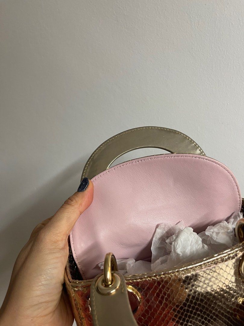 Gold python skin mini dior with strap, Luxury, Bags & Wallets on Carousell