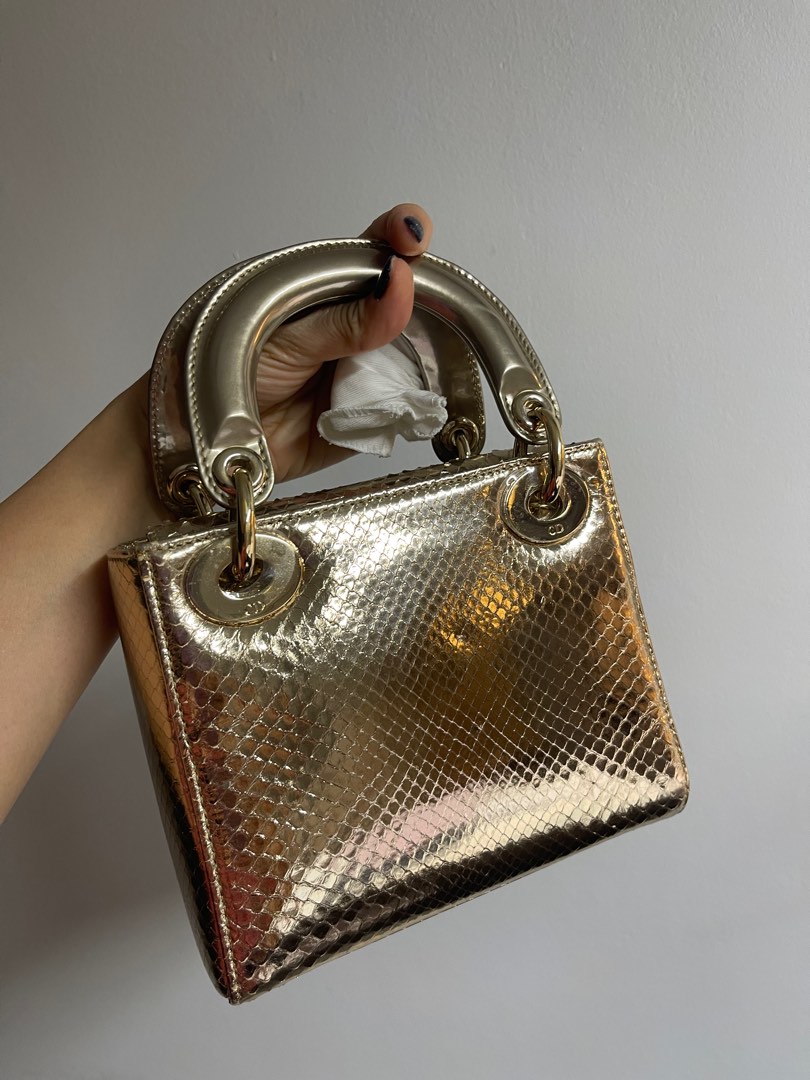 Gold python skin mini dior with strap, Luxury, Bags & Wallets on Carousell