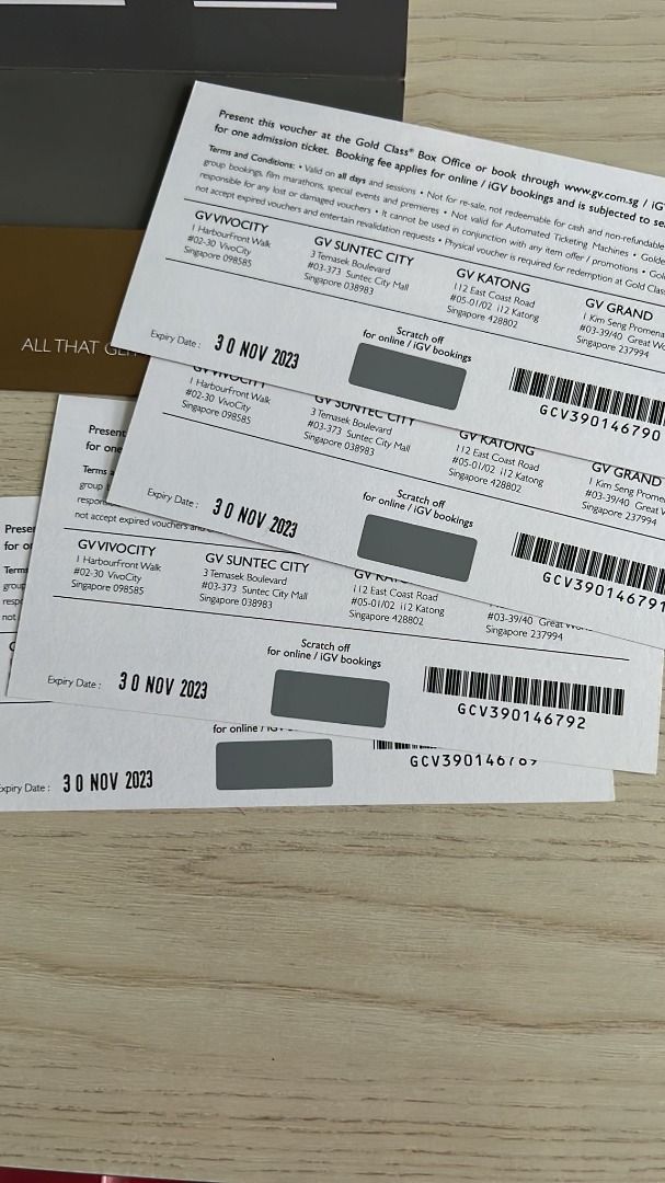Golden Village GV Gold Class Movie Tickets x 4, Tickets & Vouchers ...