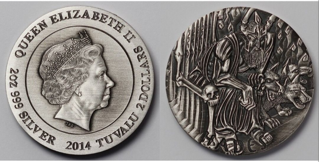 HADES Gods of Olympus High Relief 2 Oz Silver Coin 2$ Tuvalu 2014 ...